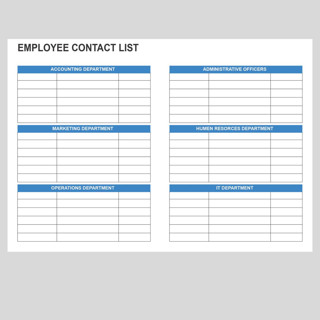 Employee Contact List Template | Editable MS Word Docx & A5 PDF | Staff ...