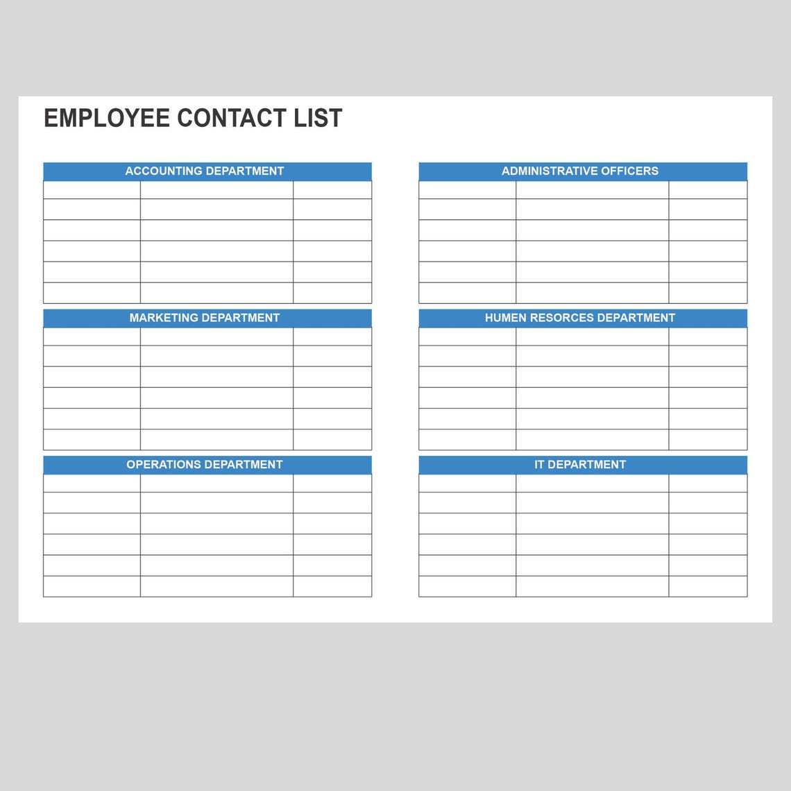 Employee Contact List Template | Editable MS Word Docx & A5 PDF | Staff ...