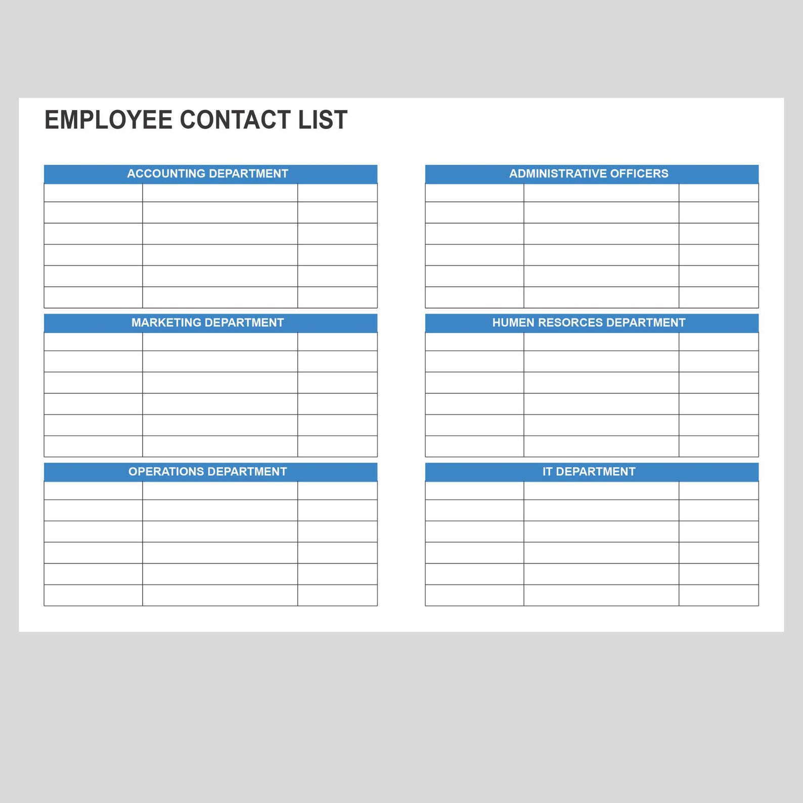 Employee Contact List Template | Editable MS Word Docx & A5 PDF | Staff ...