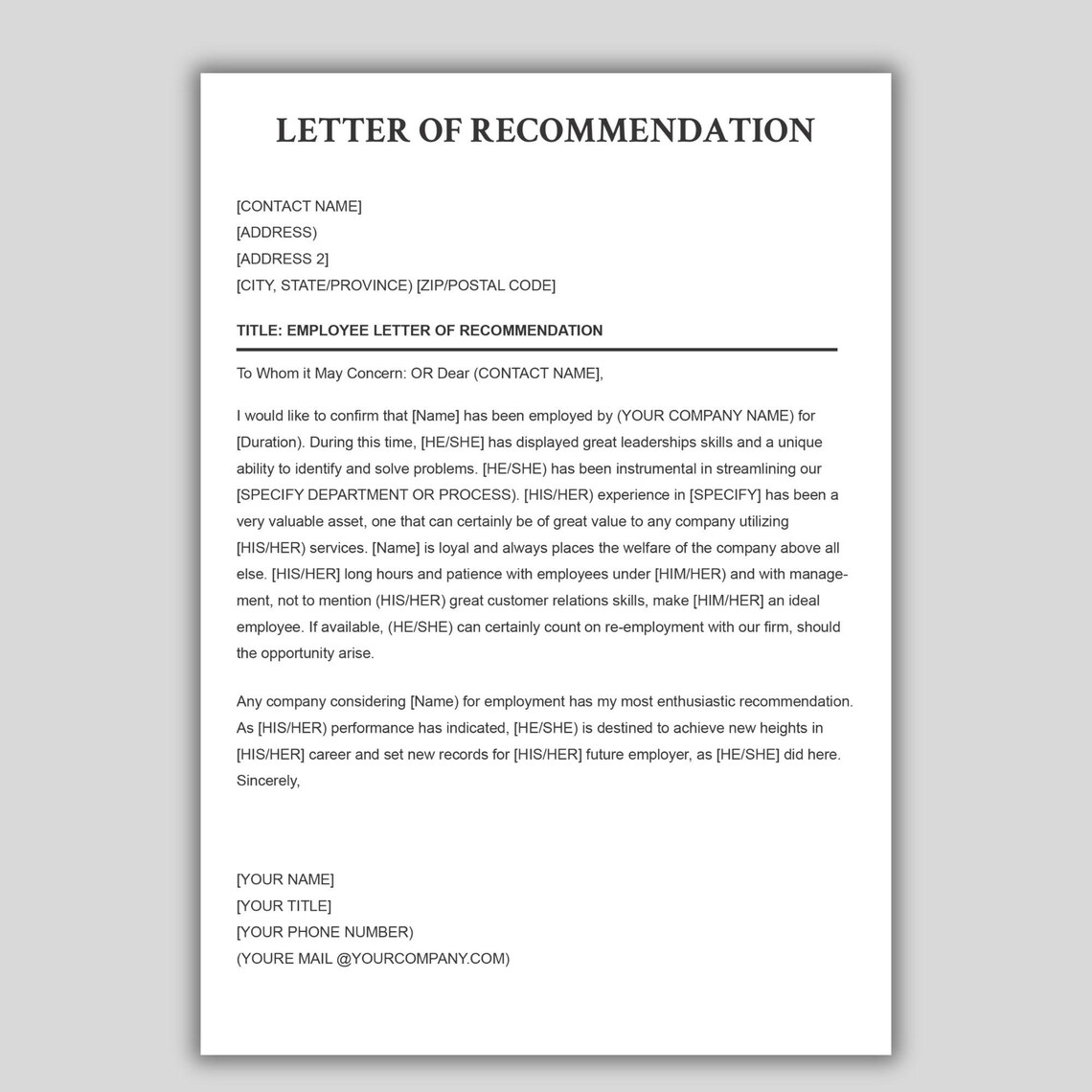 Letter of Recommendation Template | Editable MS Word & PDF | Job ...