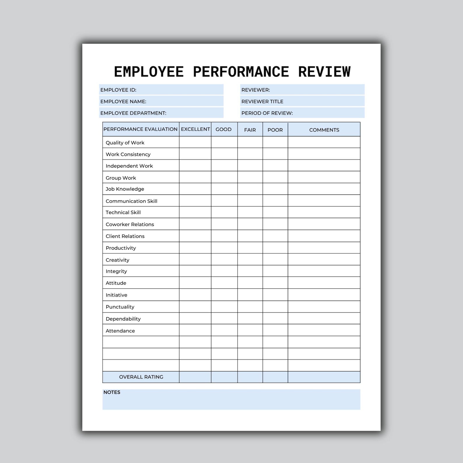 Employee Performance Review Template: Printable HR Evaluation (PDF) - Etsy