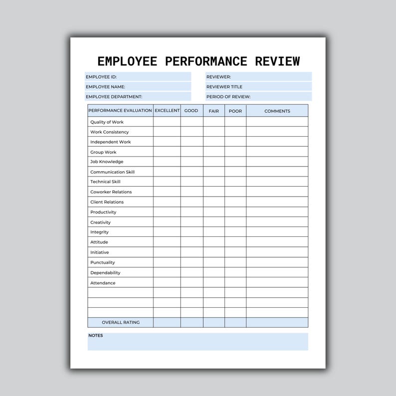 Employee Performance Review Template: Printable HR Evaluation (PDF) - Etsy