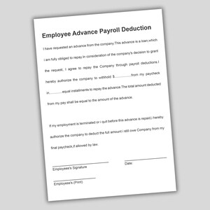 Employee Advance Payroll Deduction Template: Editable MS Word (instant Download) - Etsy