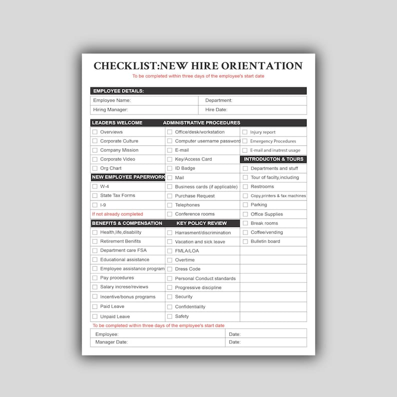 Employee Onboarding Checklist: Printable HR Template (PDF) - Etsy