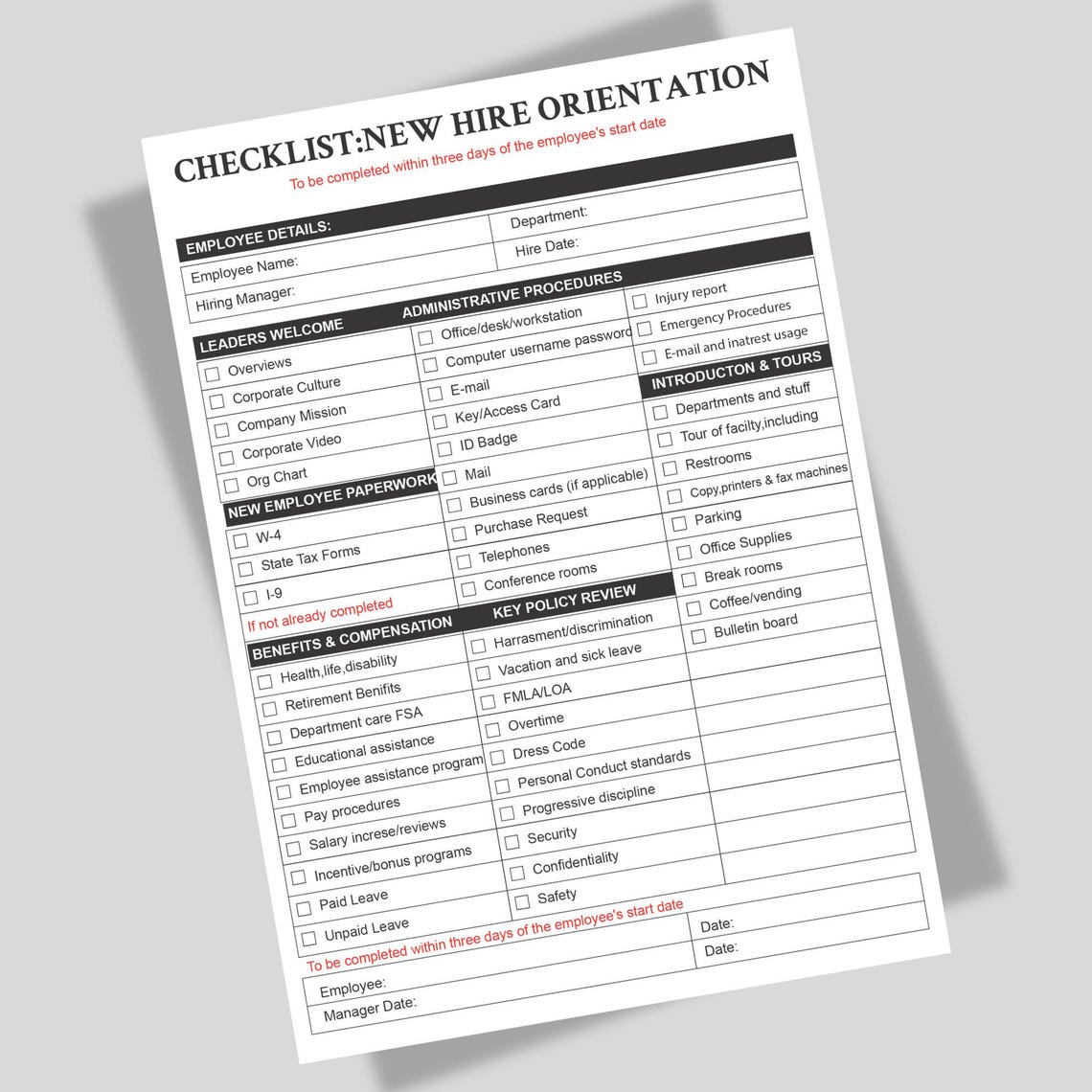 Employee Orientation Checklist PDF | Printable Onboarding Template | HR ...