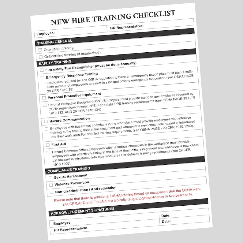 New Hire Training Checklist: Employee Onboarding HR Template (MS Word ...