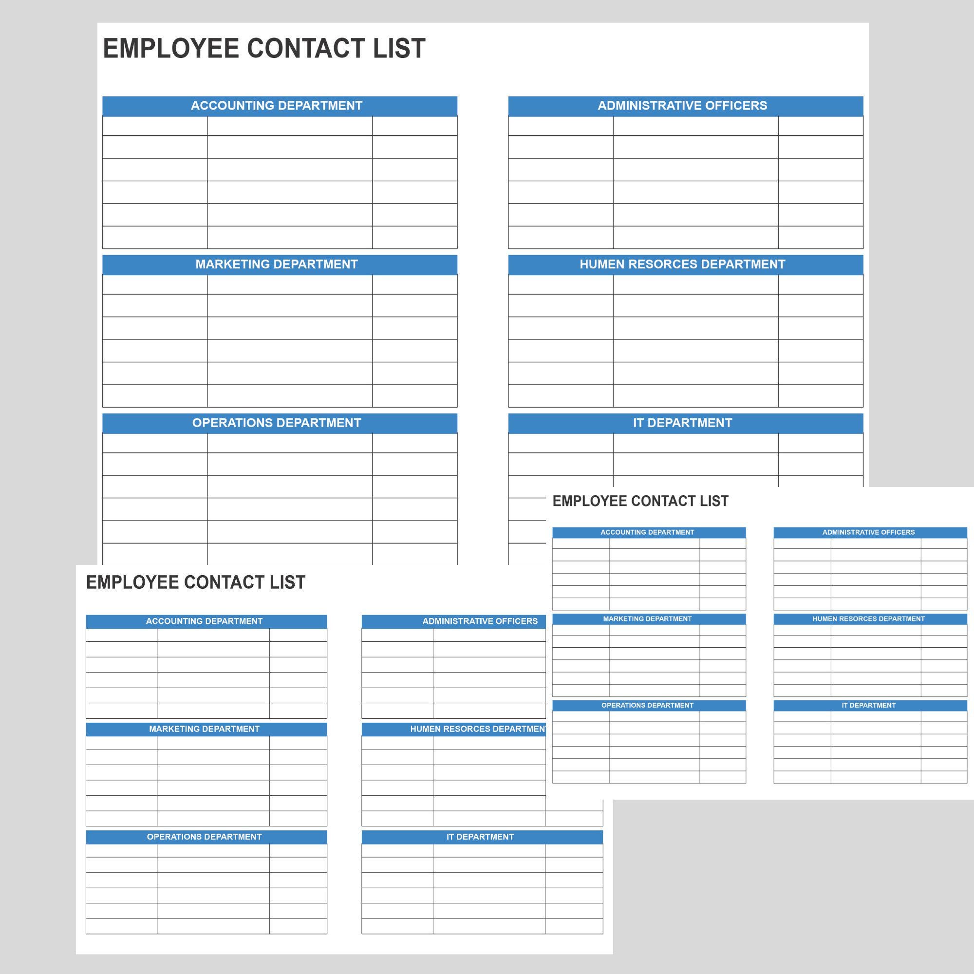 Employee Contact List Template | Editable MS Word Docx & A5 PDF | Staff ...