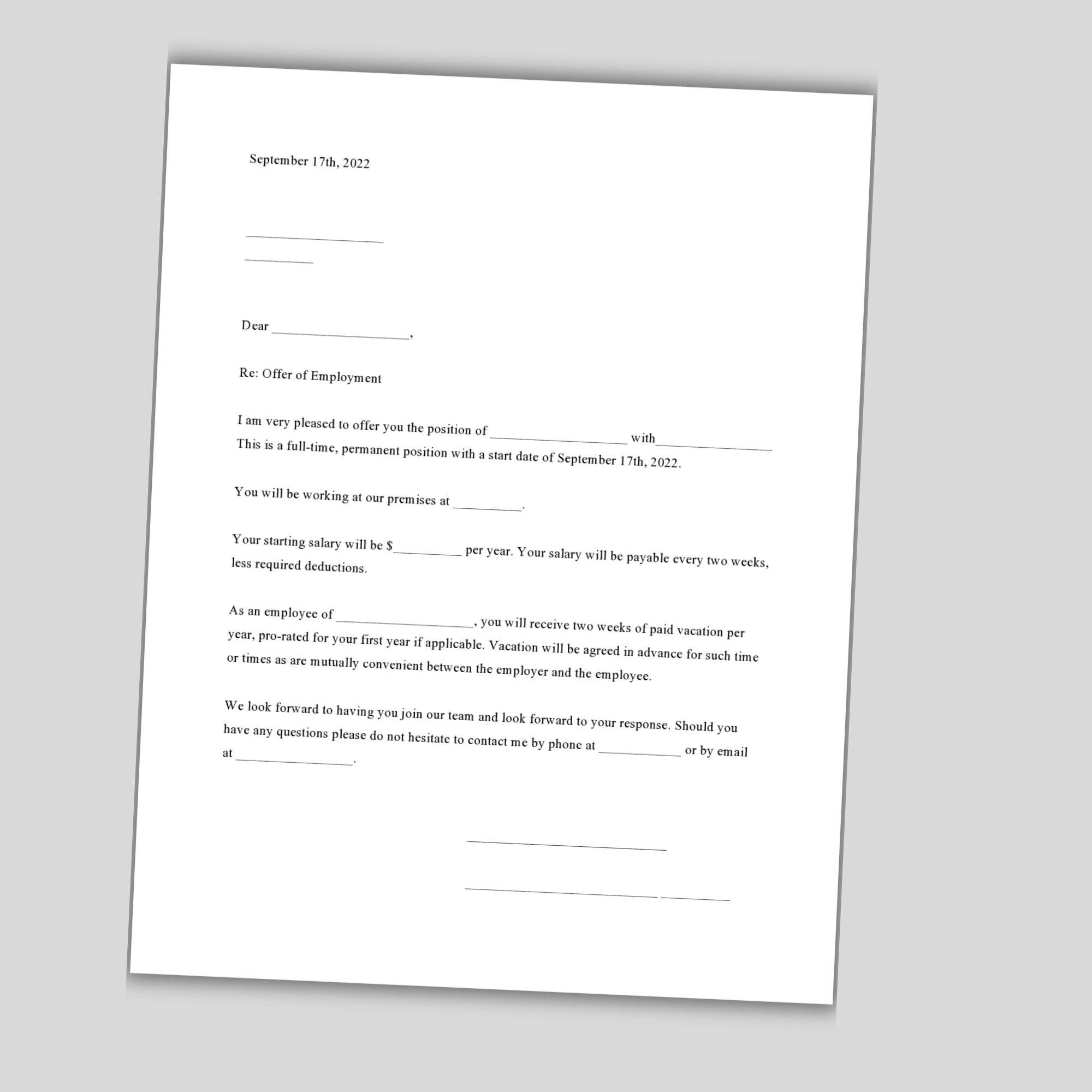 Employee Offer Letter Template: MS Word, Printable HR Document (instant ...