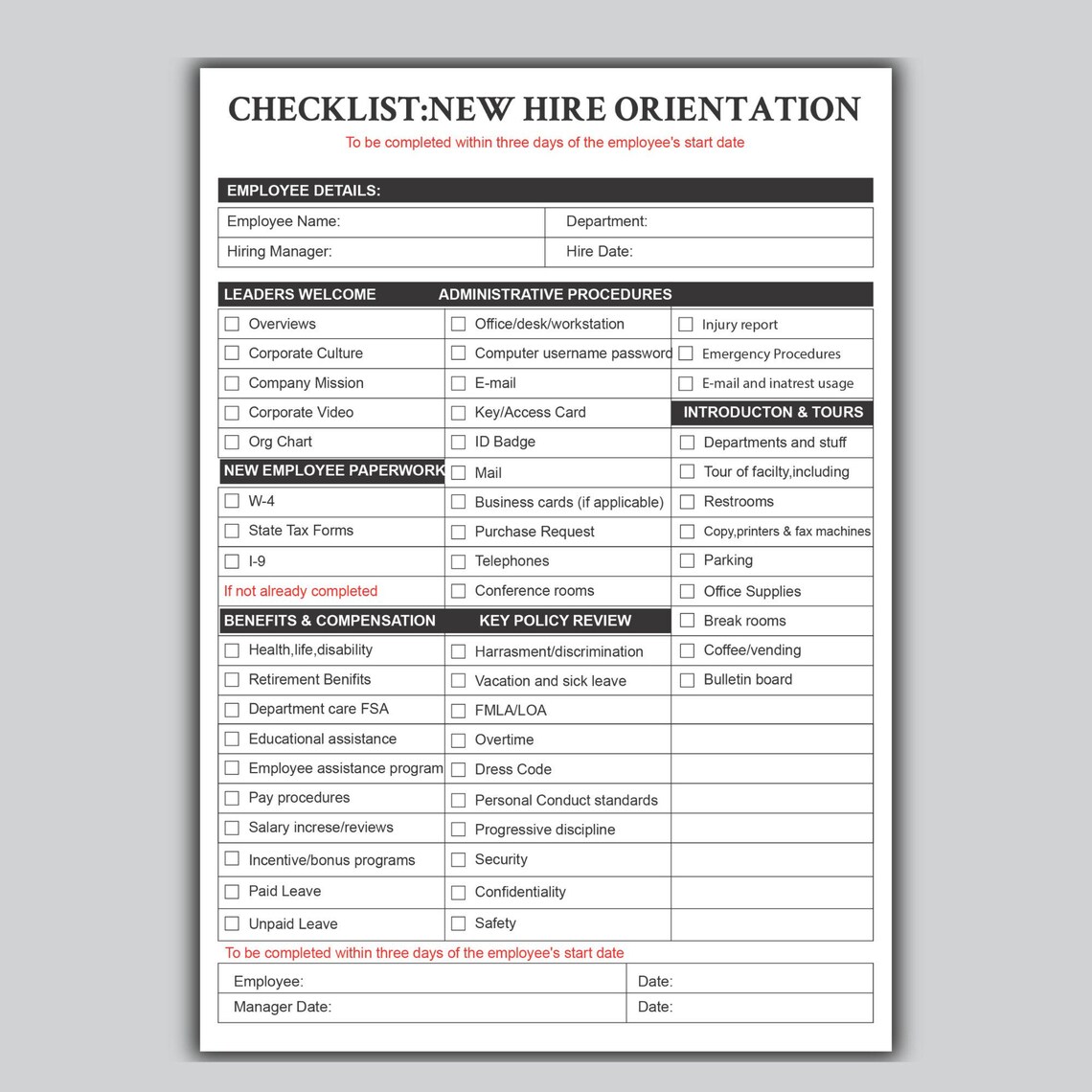 Employee Onboarding Checklist: Printable HR Template (PDF) - Etsy