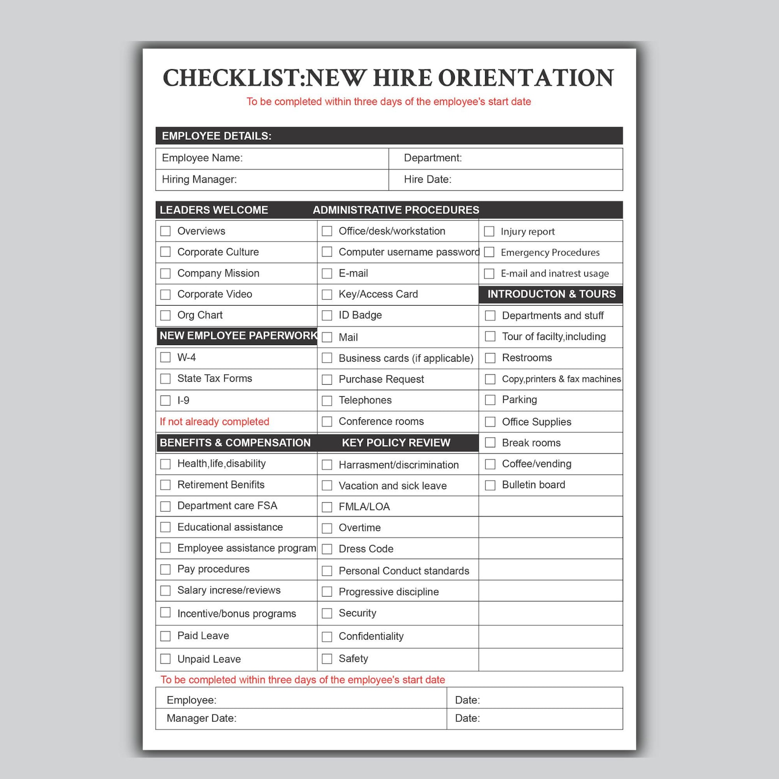 Employee Onboarding Checklist: Printable HR Template (PDF) - Etsy