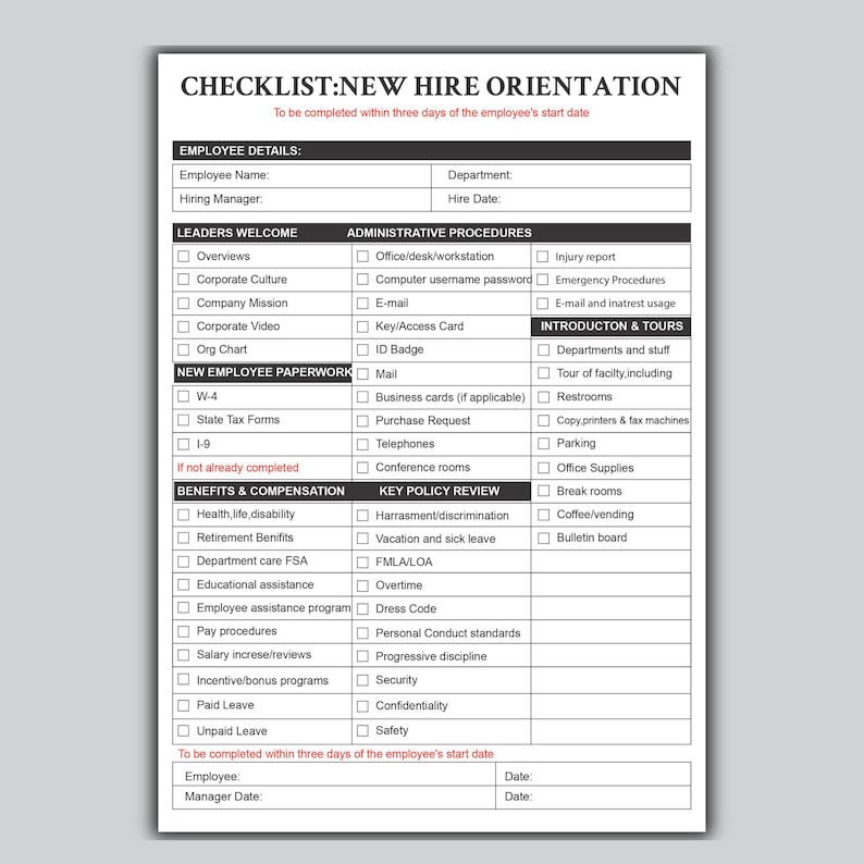 Employee Orientation Checklist PDF | Printable Onboarding Template | HR ...