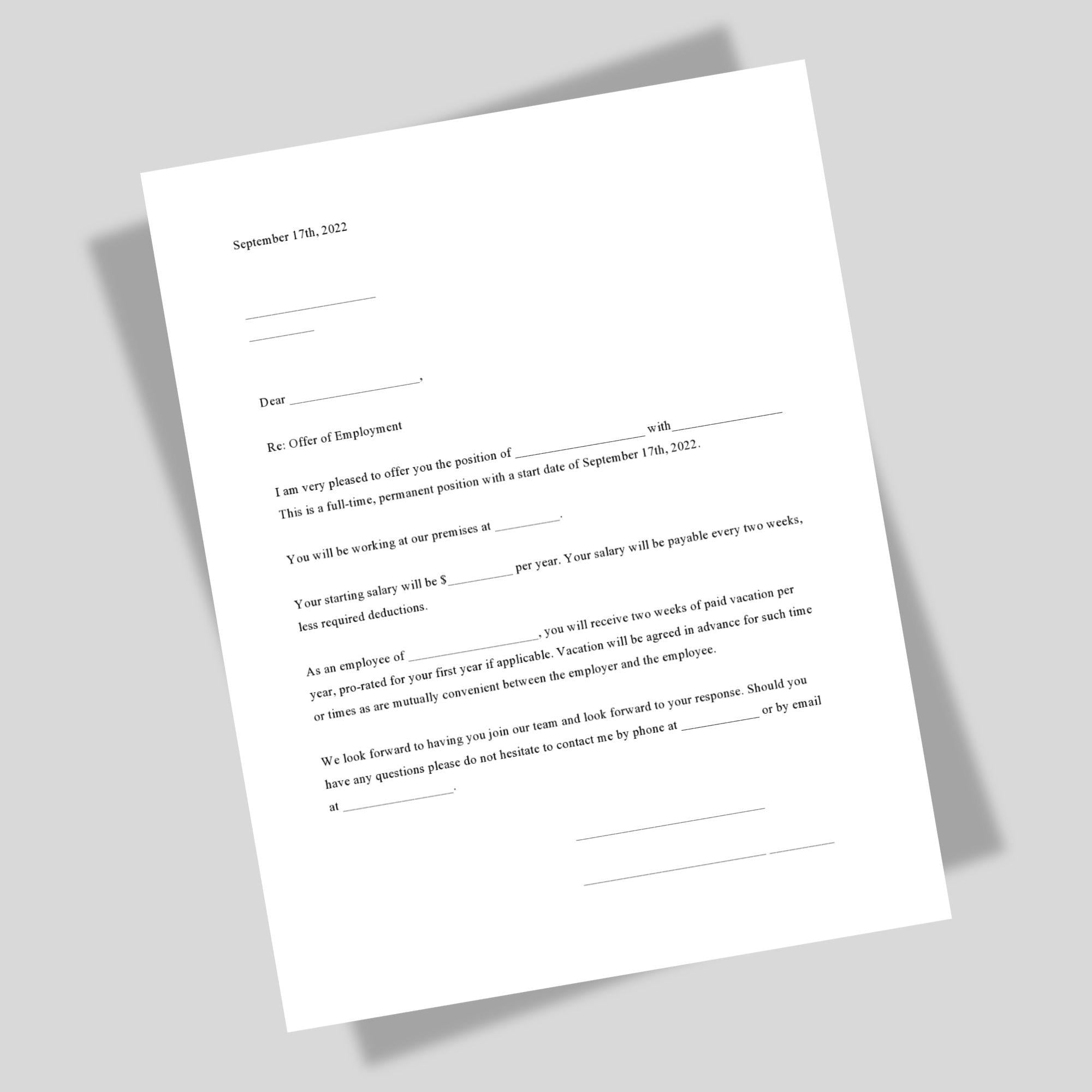 Employee Offer Letter Template: MS Word, Printable HR Document (instant ...
