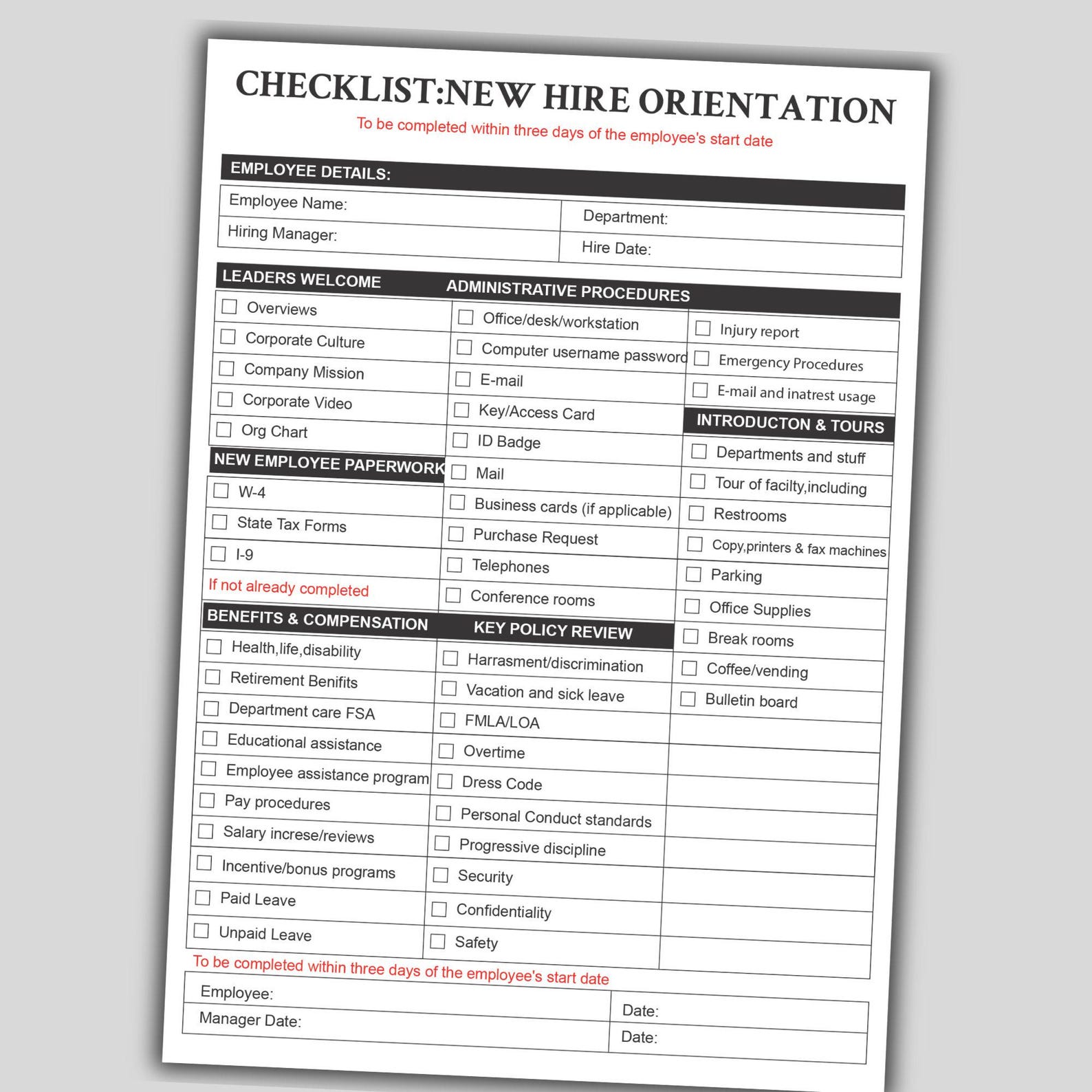 Employee Onboarding Checklist: Printable HR Template (PDF) - Etsy