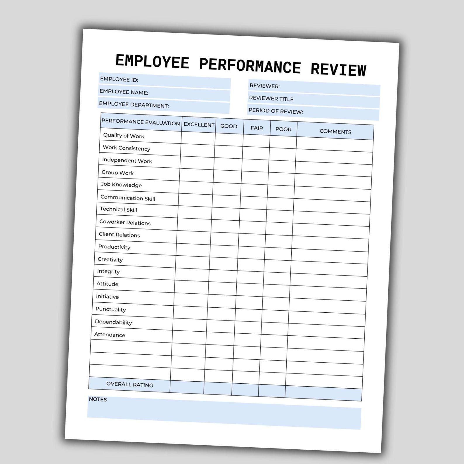Employee Performance Review Template: Printable HR Evaluation (PDF) - Etsy