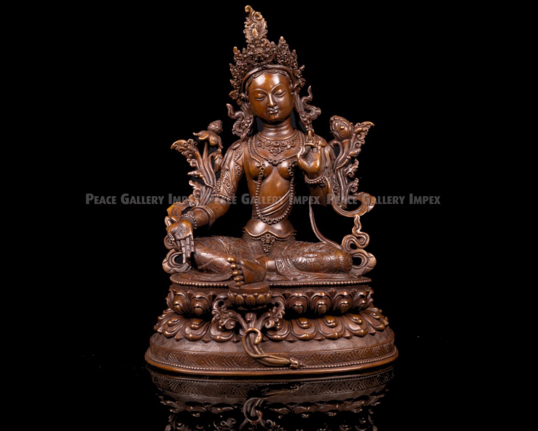 Bronze Green Tara Statue: Copper Oxide Finish, Buddhist Deity - Etsy