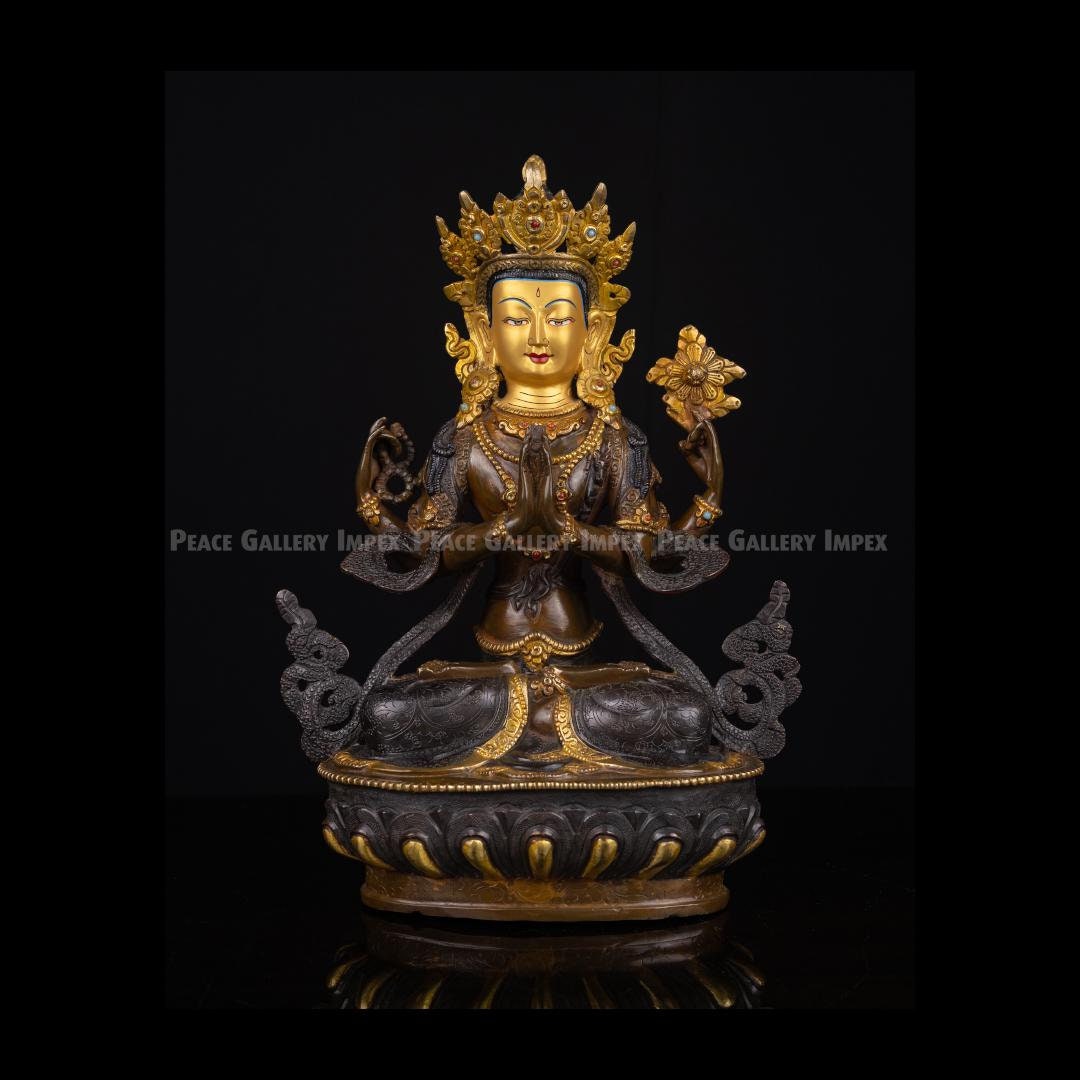 Copper Oxide Chenrezig Statue: Buddhist Deity Art - Etsy
