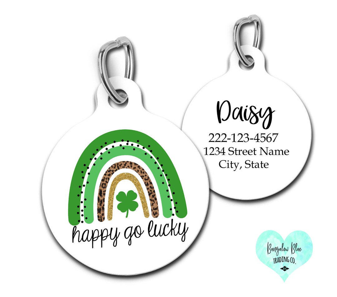 St. Patrick's Day Pet ID Tag, Happy Go Lucky St. Patrick's Day Rainbow ...