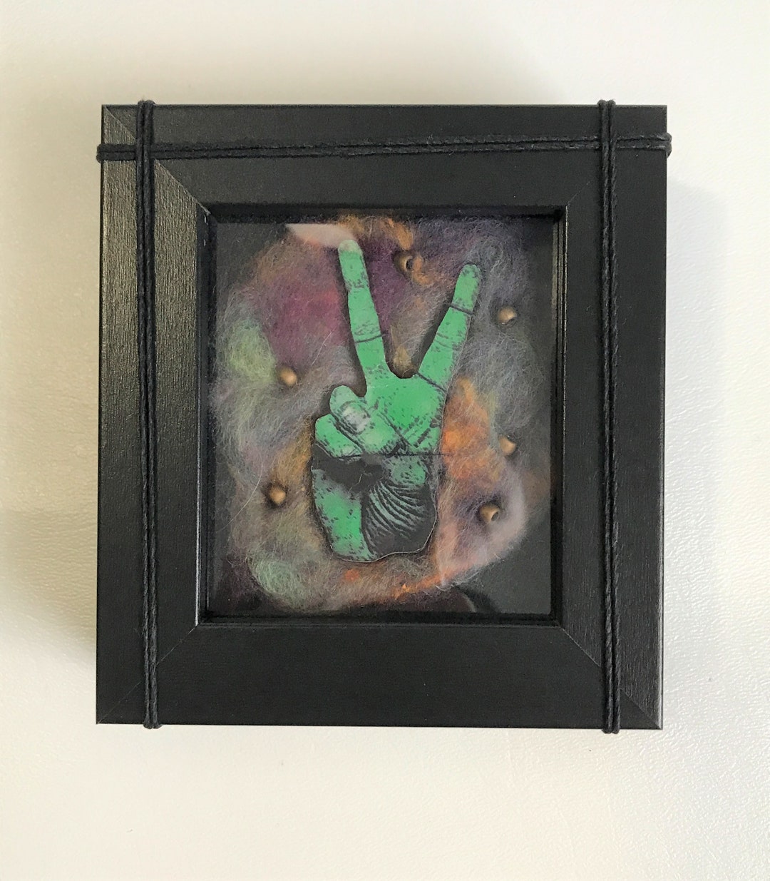 Framed Fiber Art: Green Peace Sign With Silk & Wool Fibers - Etsy