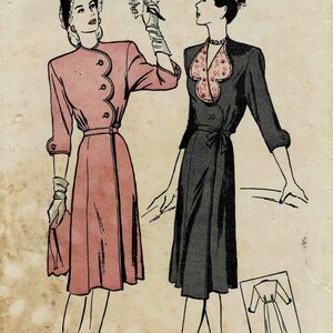 1940s Misses Scalloped Side-wrap Dress Butterick 3569 Vintage Sewing ...