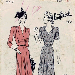 1940s Misses Surplice Fitted Midriff Dress With Seven Gore Skirt ...