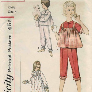 1960s Little Girls Nightgown and Pajama Top and Pants Simplicity 4197 ...