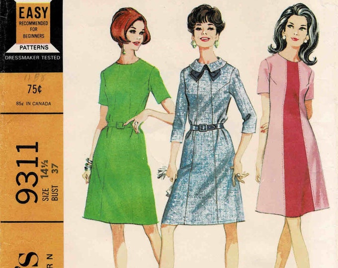 1960s Misses Mod Dress In Three Versions Mccalls 9311 Vintage Sewing