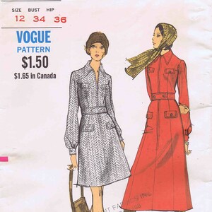 1970s Misses A-line Front Zippered Dress Vogue 7871 Vintage Sewing ...