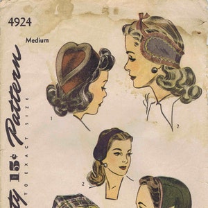 1940s Misses Hats Simplicity 4924 Vintage Sewing Pattern Size - Etsy