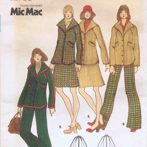 1970s Mic Mac Shawl Collar Jacket Skirt Straight Leg Pants Butterick ...