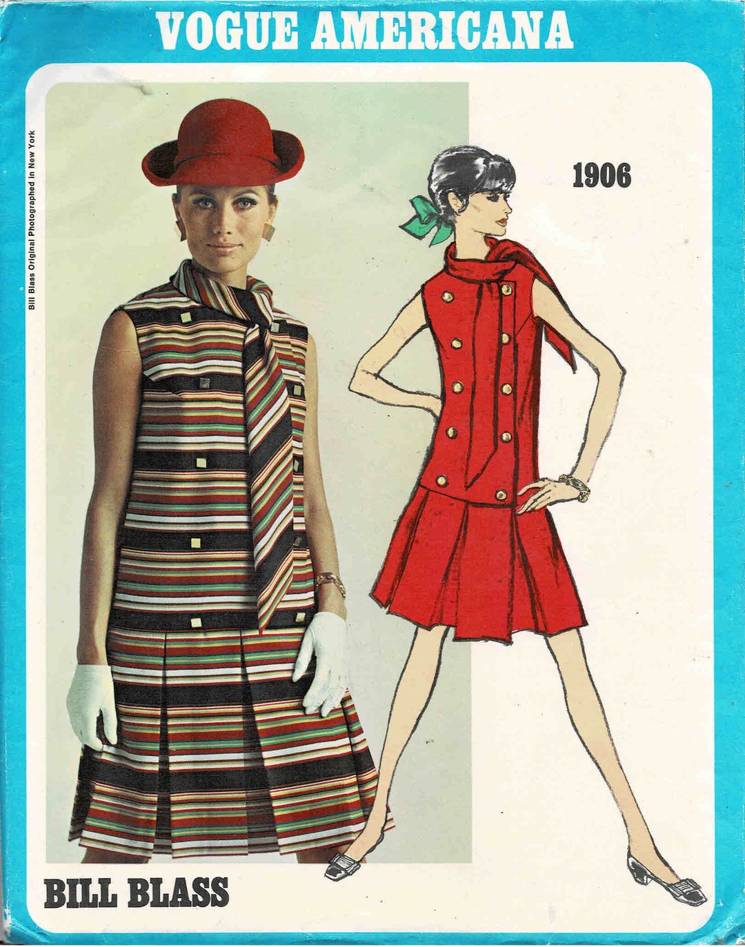 1960s Vogue 1906 Bill Blass Drop Waist Dress Vintage Sewing Pattern ...