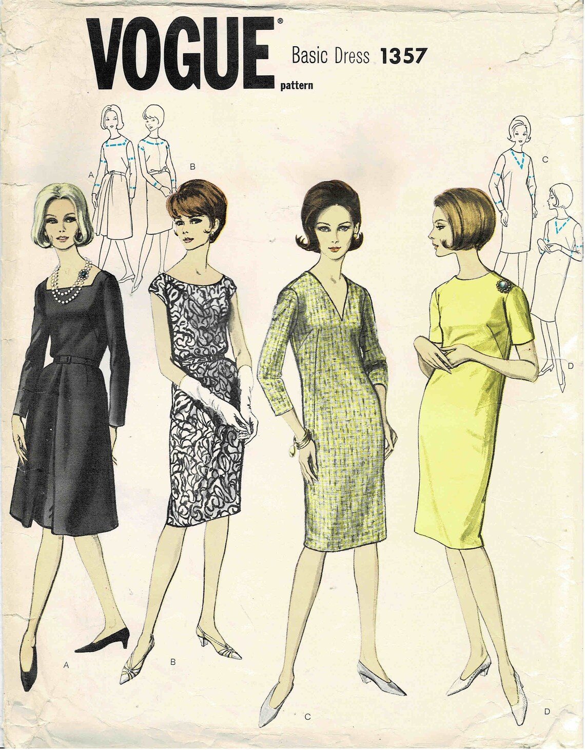 1960s Misses Shift Dress Cocktail Dress Vogue 1357 Vintage - Etsy