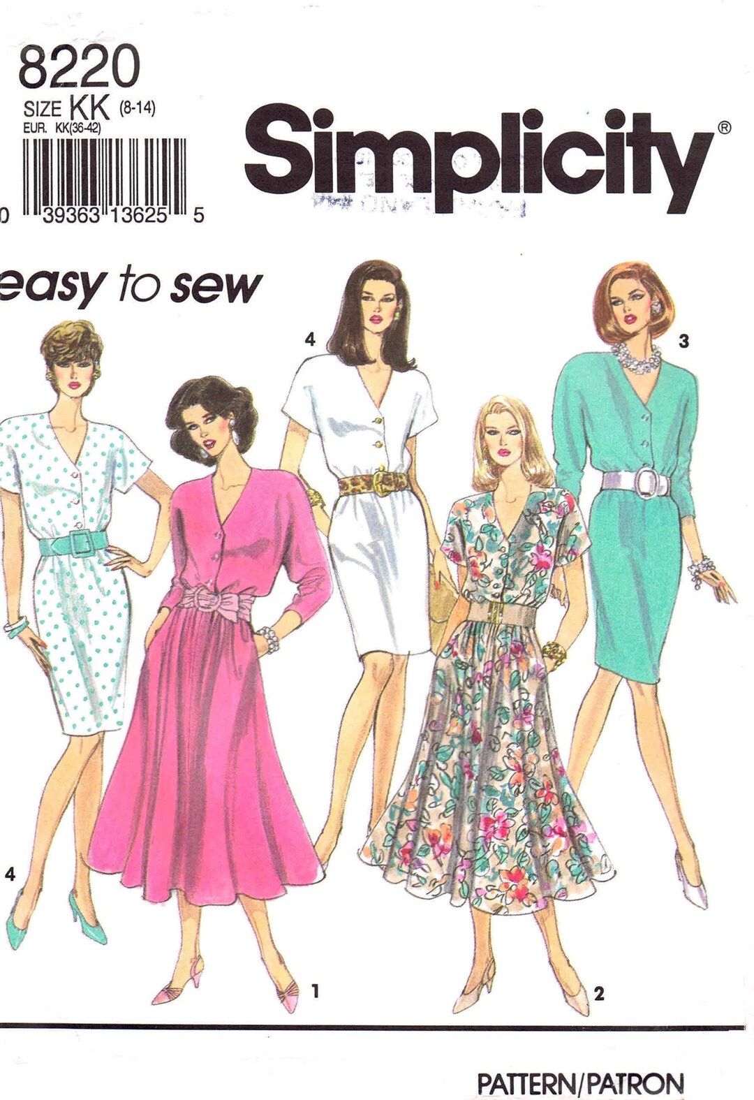 Misses Dress With Slim or Flared Skirt Simplicity 8220 Vintage Sewing ...