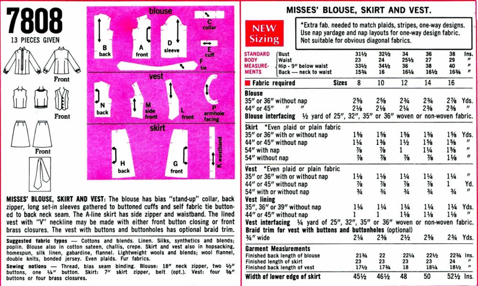 1960s Misses Blouse Skirt Vest Simplicity 7808 Vintage Sewing - Etsy