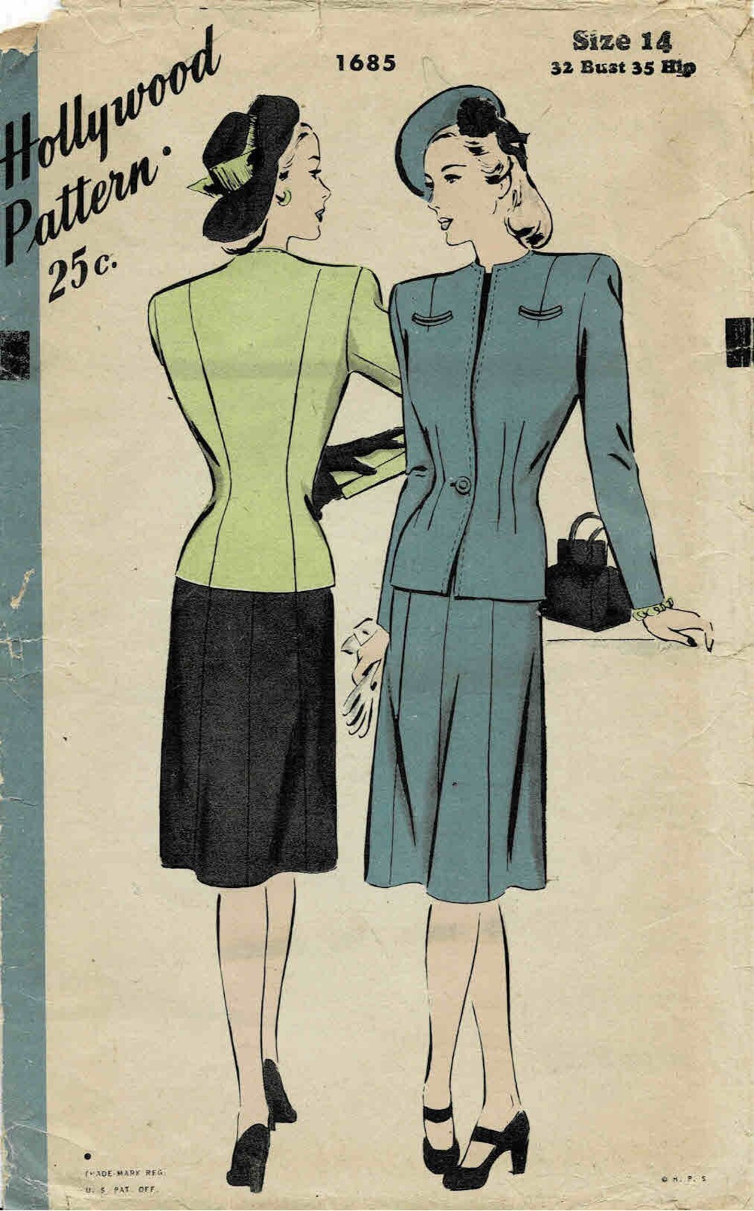 1940s Misses Jewel Neck Jacket and Gored Flared Skirt, Two-piece Suit ...