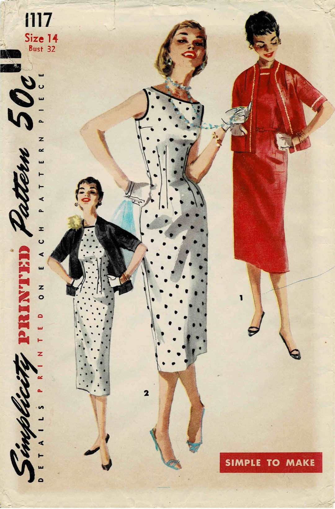 1950s Misses Sheath Dress and Jacket Simplicity 1117 Vintage Sewing ...