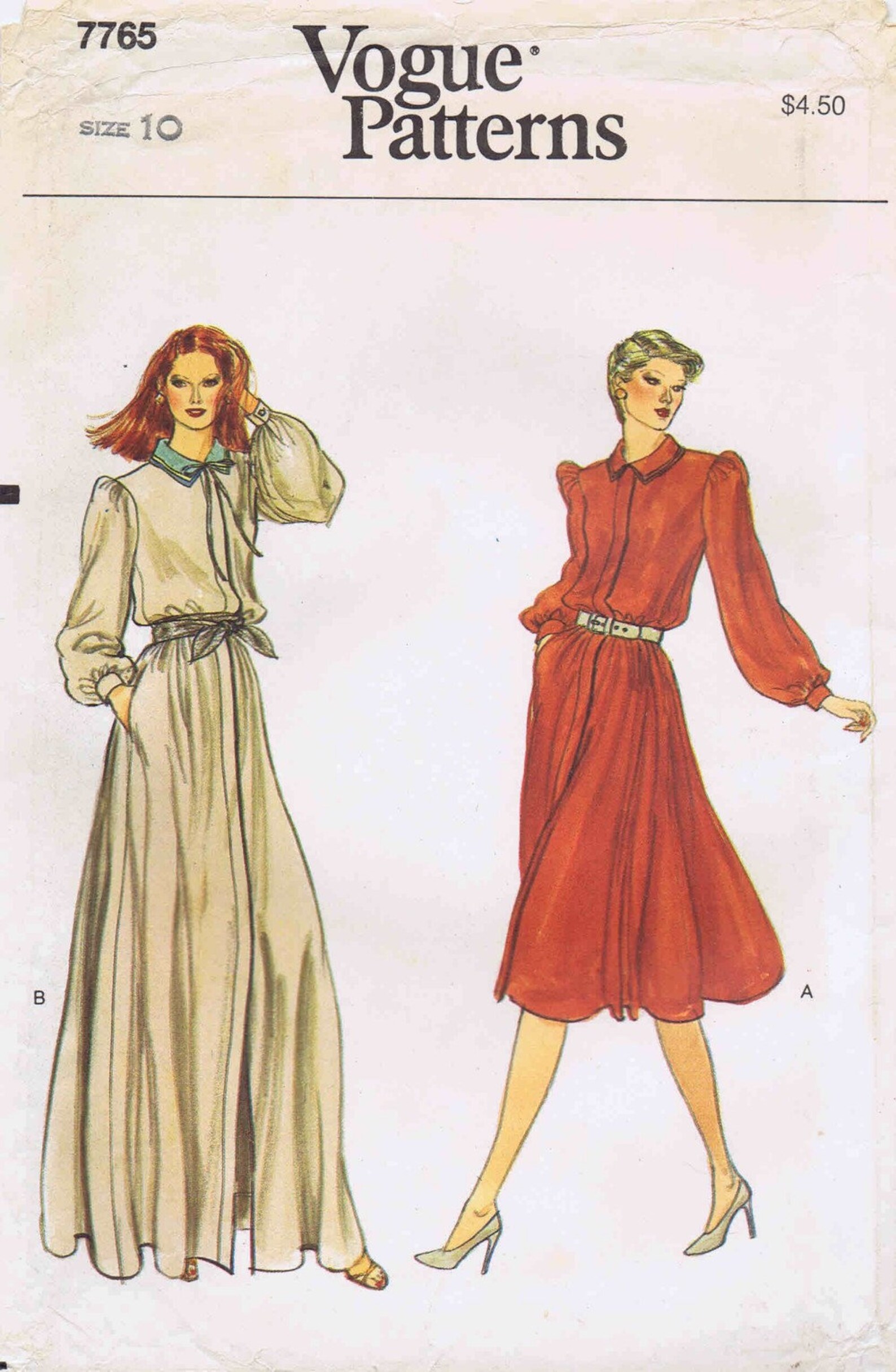 1980s Misses Loose Fitting Blouson Dress in Evening Length Vogue 7765 ...