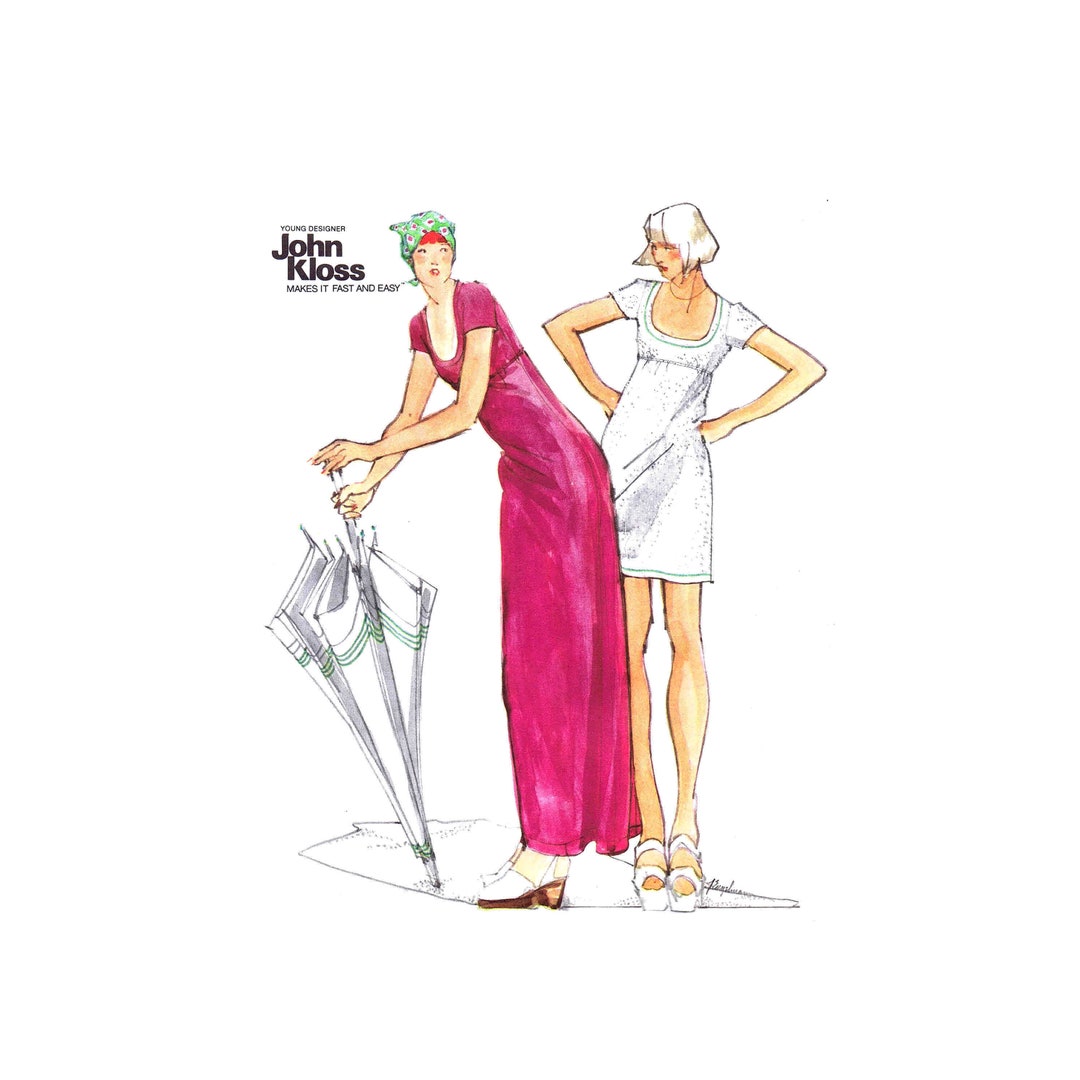 1970s John Kloss Dress or Cover-up Mini or Evening Length Butterick ...