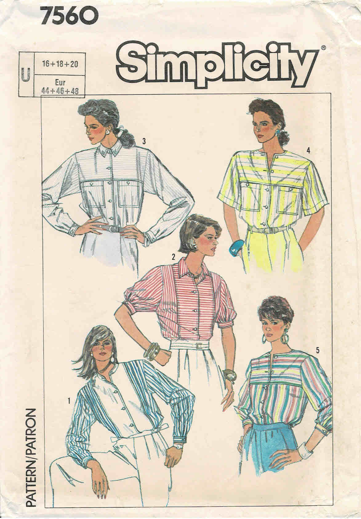Simplicity 7560 Uncut 80s Shirts Sewing & Fiber Kits & How To etna.com.pe