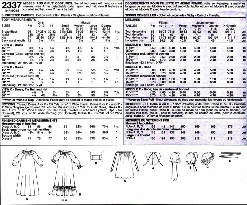 Girls Pilgrim Pioneer Quaker Dress Costumes Mccalls 2337 Sewing Pattern ...