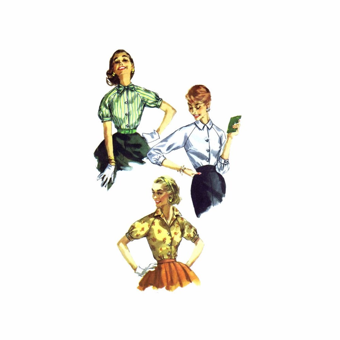 1950s Raglan Sleeve Blouses Simplicity 1692 Vintage Sewing Pattern Size ...