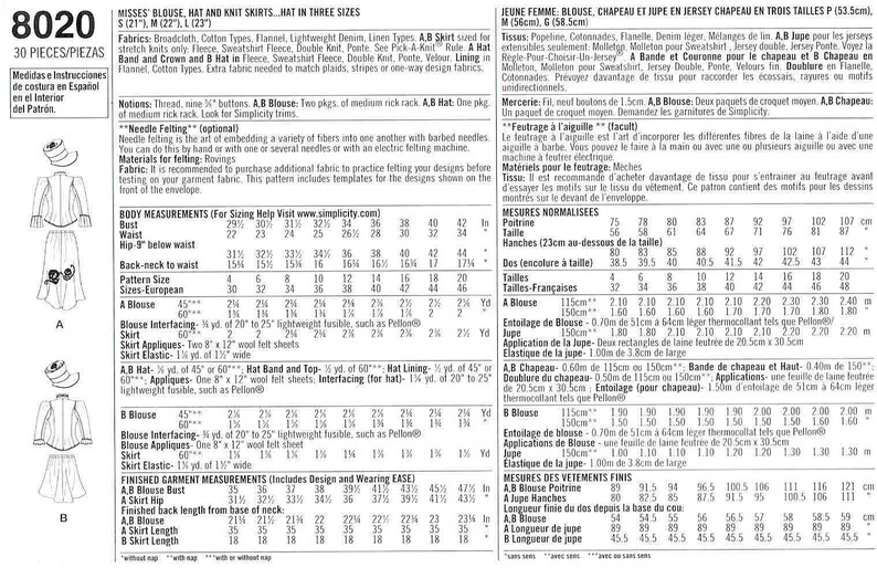 Misses Blouse Hat Knit Skirts Karen Fleisch Simplicity 8020 - Etsy