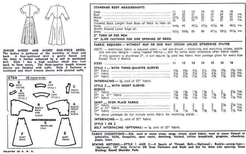 1940s Flared Dress With Wing Cuffs Simplicity 2764 Vintage Sewing ...