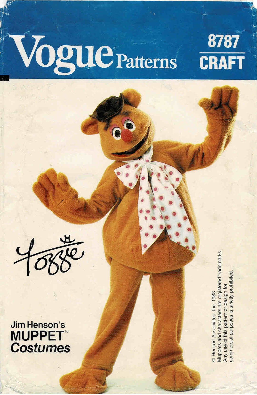 1980s Jim Henson's Muppet Fozzie Bear Costume Vogue 8787 Vintage Sewing ...