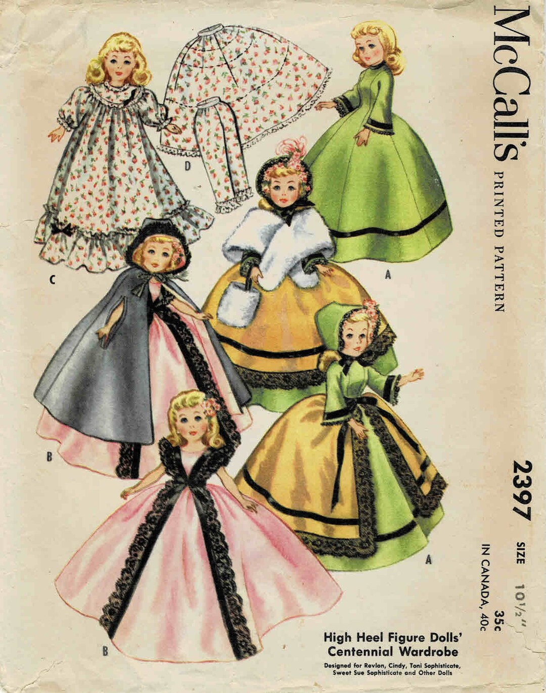1960s 10 1/2" High Heel Figure Dolls Centennial Wardrobe Mccall's 2397 ...