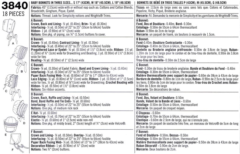 Baby Bonnets in Three Sizes Shirley Botsford Simplicity 3840 - Etsy