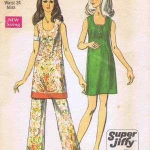 1970s Misses Mini Dress Tunic Border Print Pants Simplicity 8730 ...