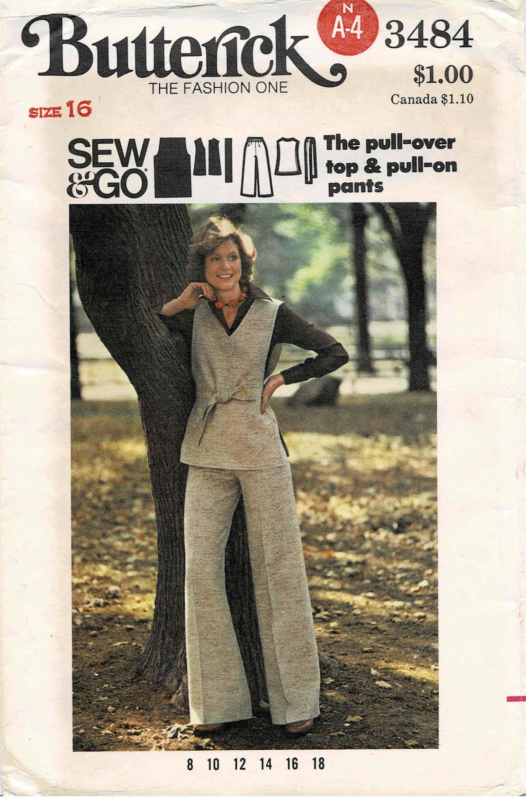 1970s Misses Pullover Top, Straight Wide Leg Pants & Belt Butterick ...