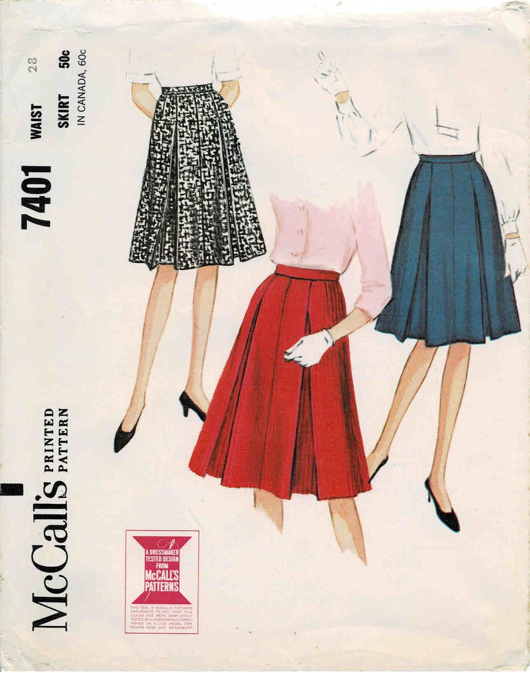 1960s Misses Skirts Mccall's 7401 Vintage Sewing Pattern Waist 28 UNCUT ...