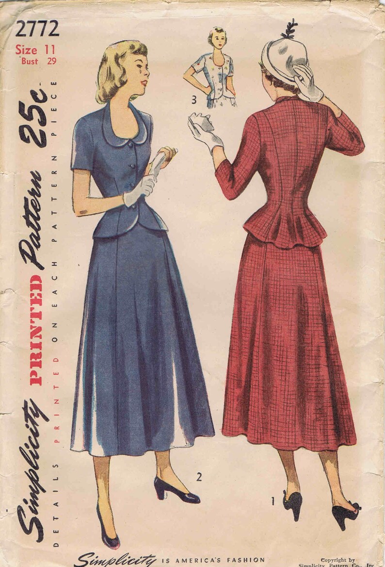1940s Two Piece Dress Simplicity 2772 Vintage Sewing Pattern | Etsy