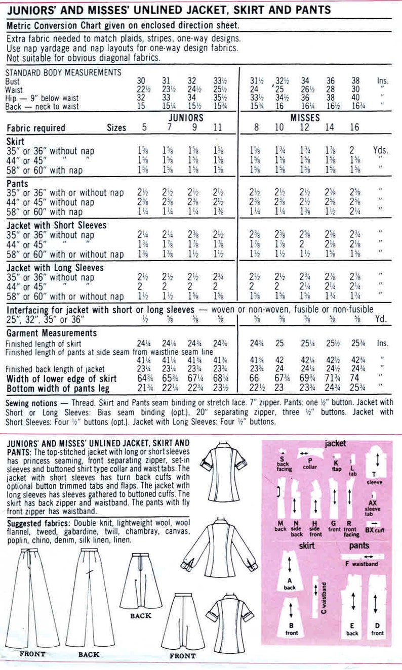 1970s Misses Jacket Skirt Pants Simplicity 6859 Vintage Sewing Pattern ...